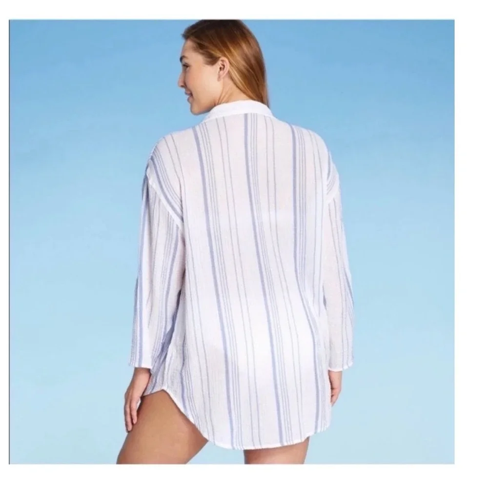 Kona Sol | Swim | Kona Sol Womens Xl Blue White Striped Cotton Gauze ...